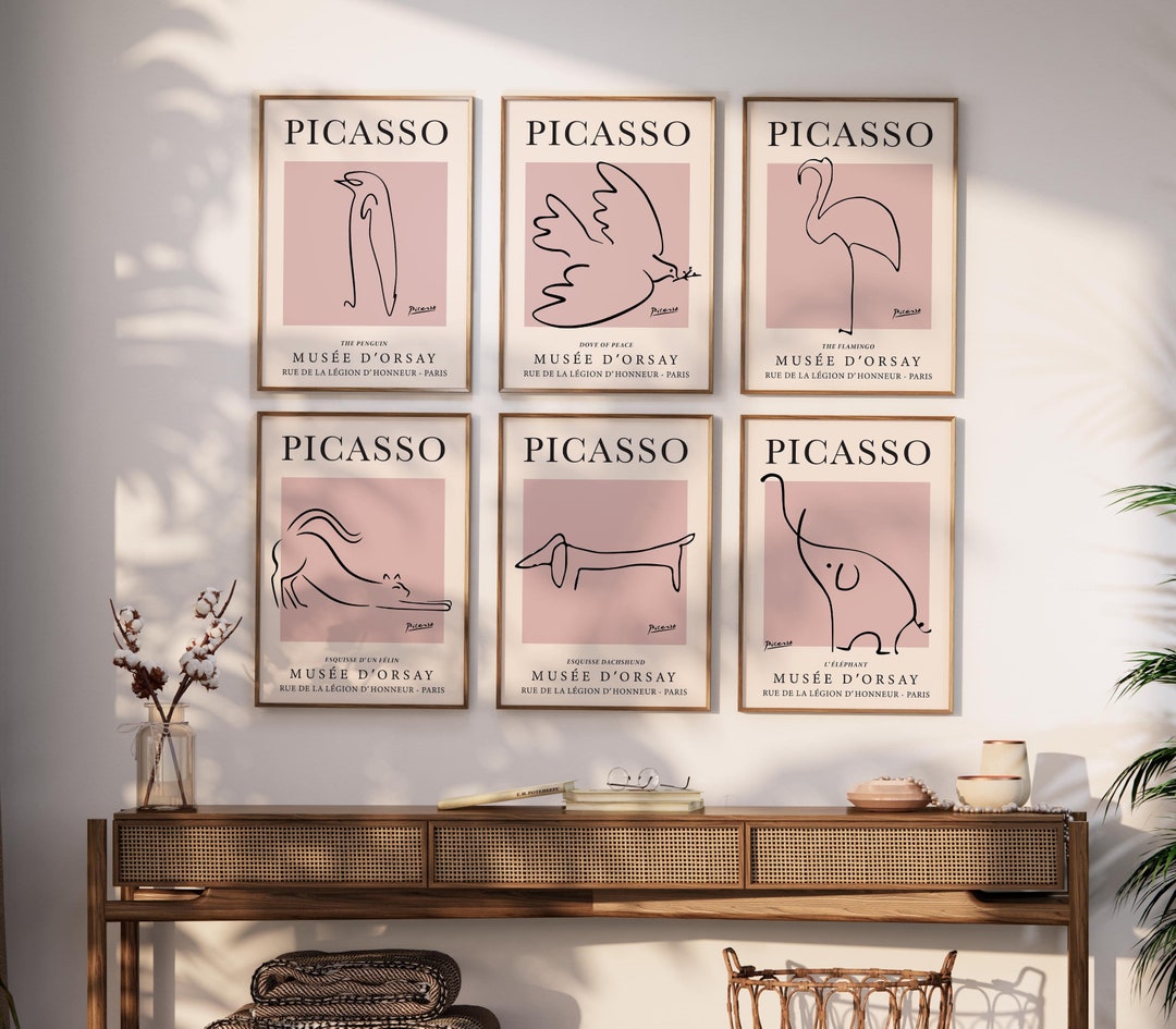 Picasso Animal Line Art Print Set of 6, Minimalist Animal Sketch ...