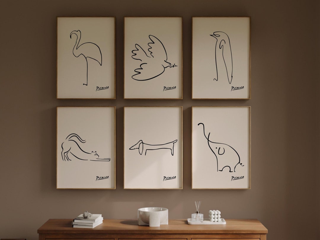 Picasso Animal Line Art Print Set of 6, Minimalist Animal Sketch ...