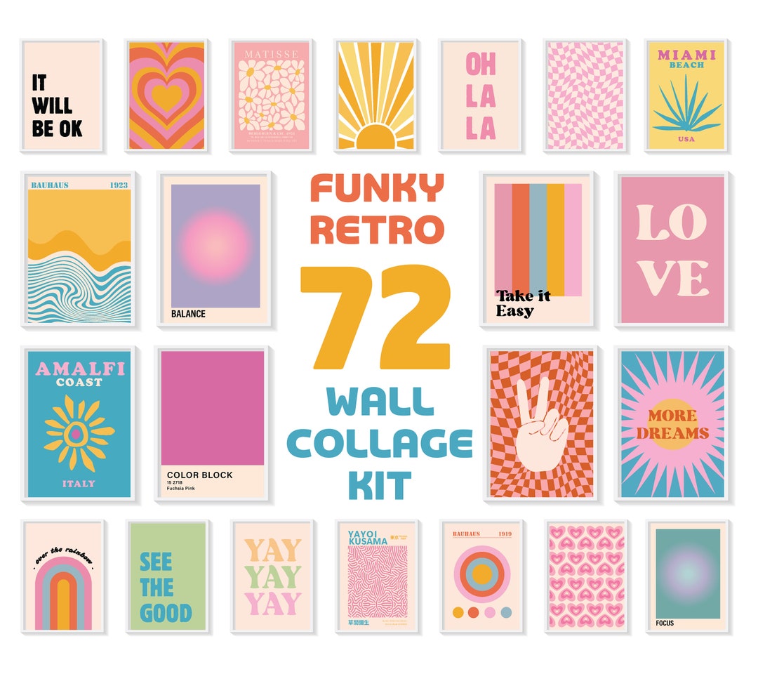 Funky Retro Wall Collage Kit, Groovy Preppy Room Decor, 60s 70s ...