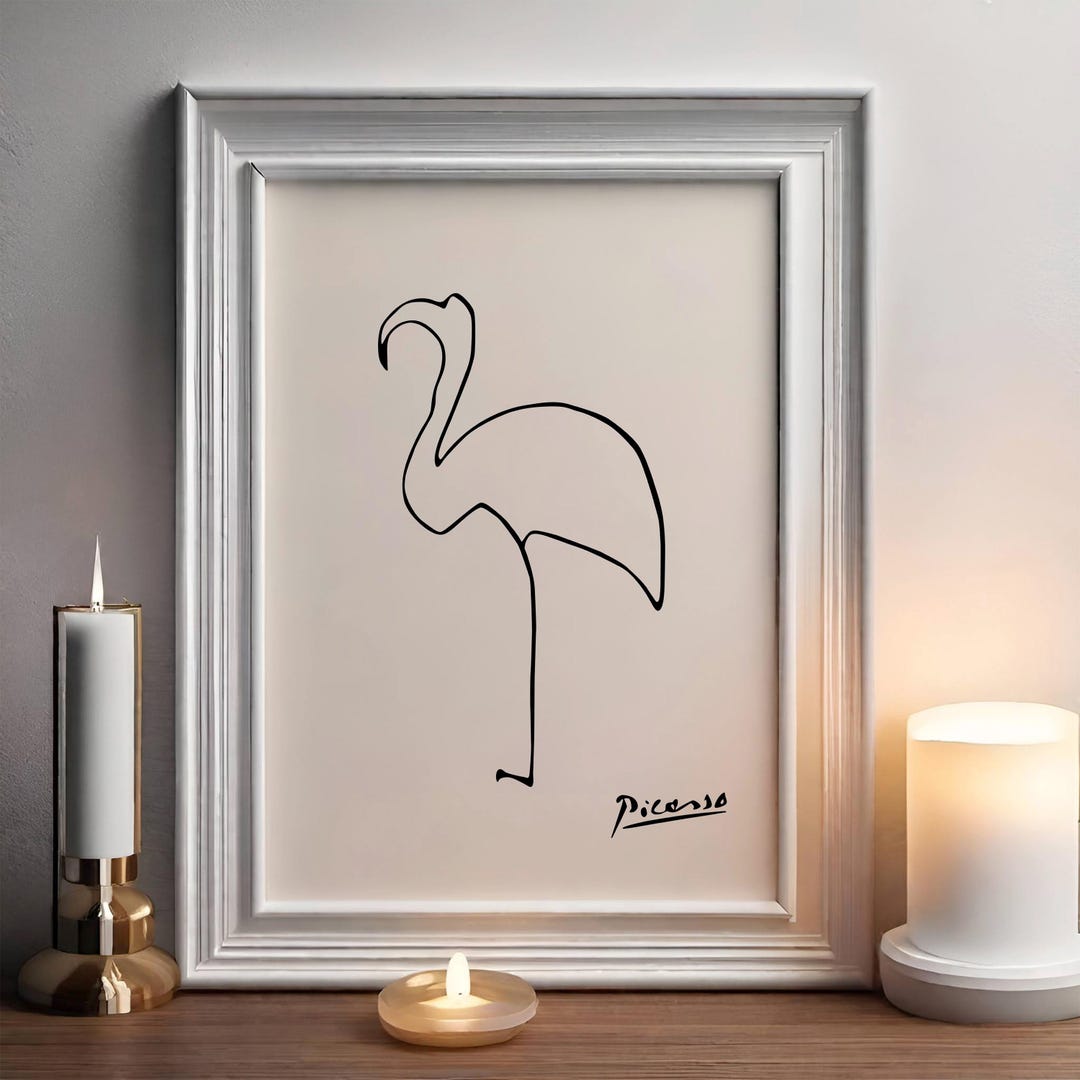 Picasso Flamingo One Line Art, Minimalist Animal Sketch, Museum ...