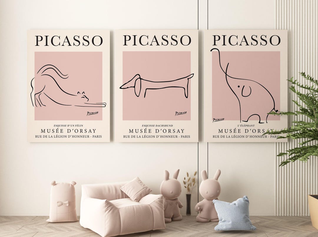 Picasso Animal Line Art Print Set of 3, Minimalist Animal Sketch ...