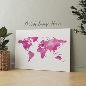 Pink World Map Wall Art, Modern Map Print, Pink Map Poster, World Map ...