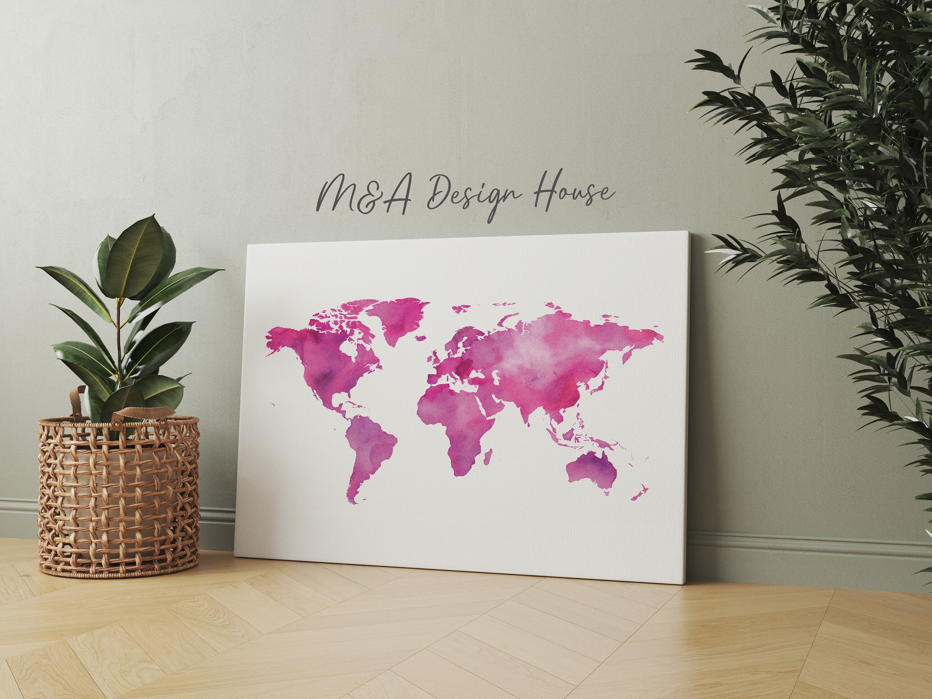 Pink World Map Wall Art, Modern Map Print, Pink Map Poster, World Map ...