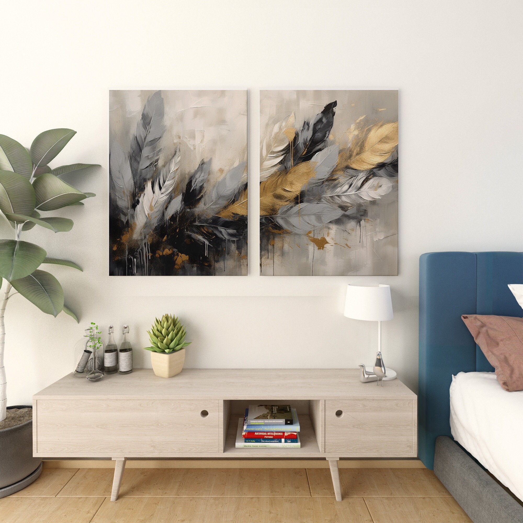 Feathers Abstract Wall Art Set, Feather, Feathers, Feather Wall Art ...