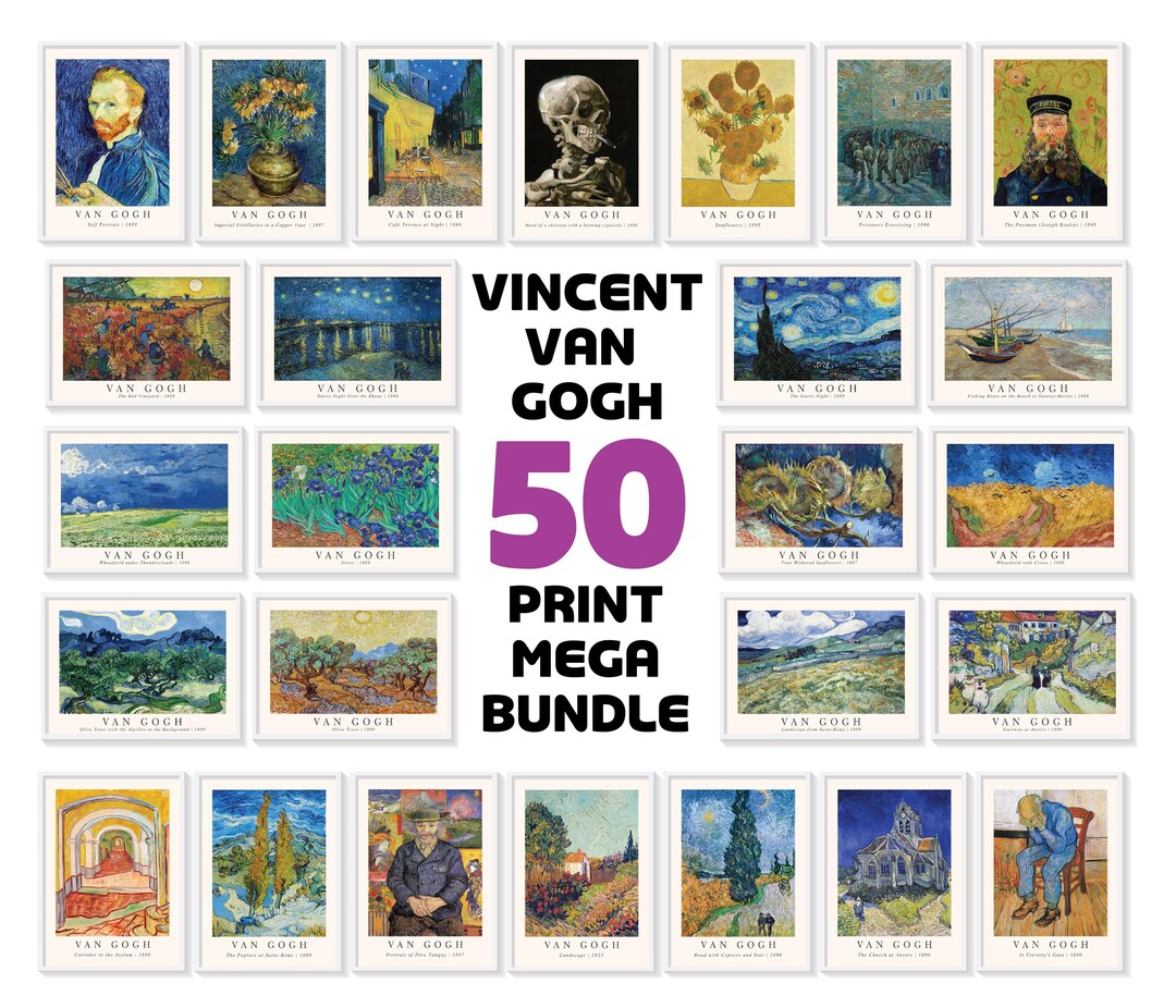 Vincent Van Gogh 50 Prints Mega Bundle, Van Gogh Famous Artworks ...