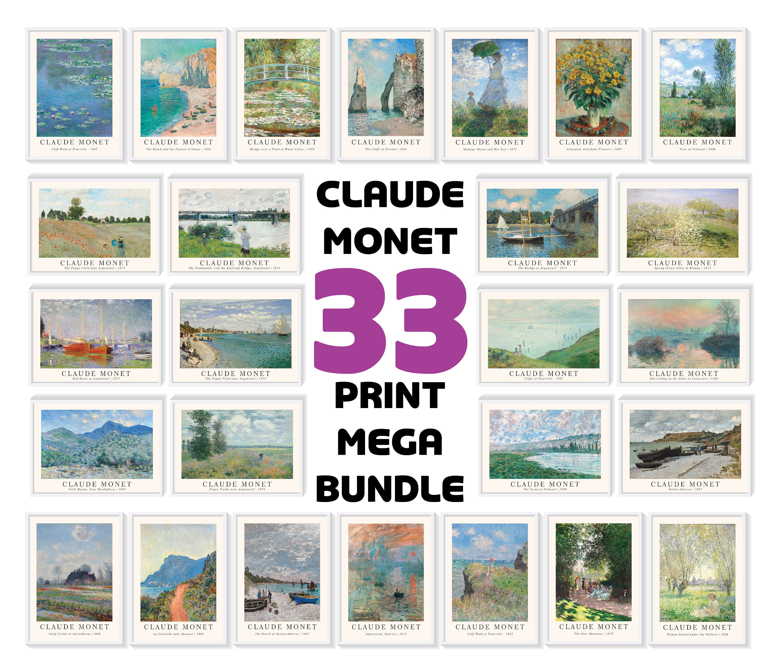 Claude Monet 33 Prints Mega Bundle, Monet Famous Artworks, Monet Wall ...