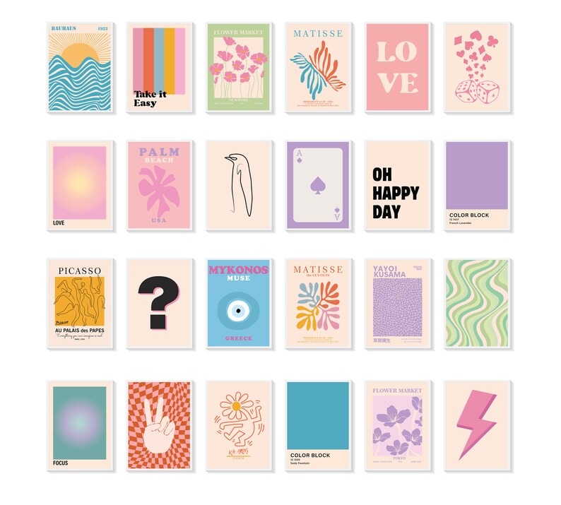 Funky Retro Wall Collage Kit, Groovy Preppy Room Decor, 60s 70s ...