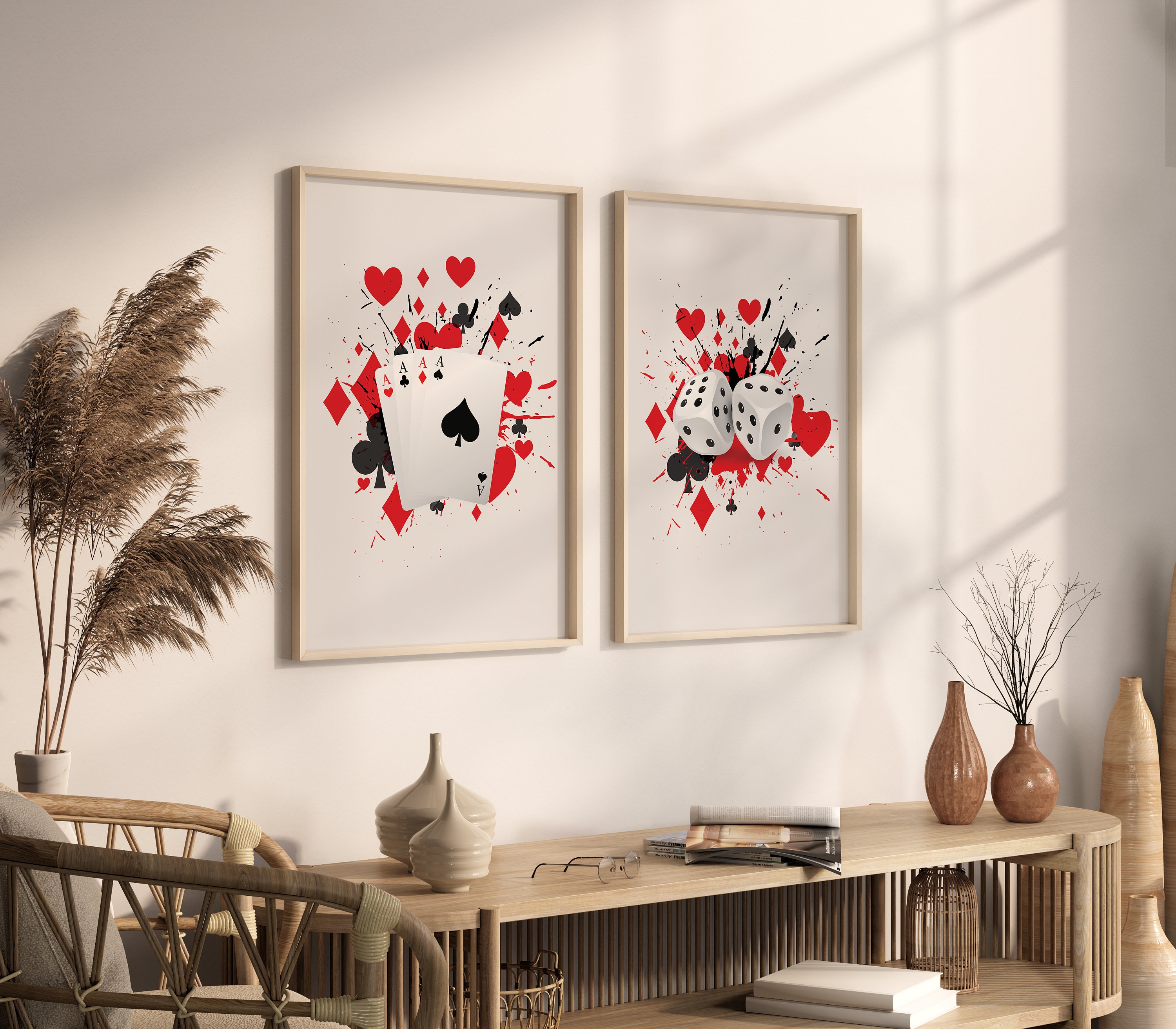 Playing Cards With Splashes Set of 6, Aces Print, Dices Print, Hearts ...