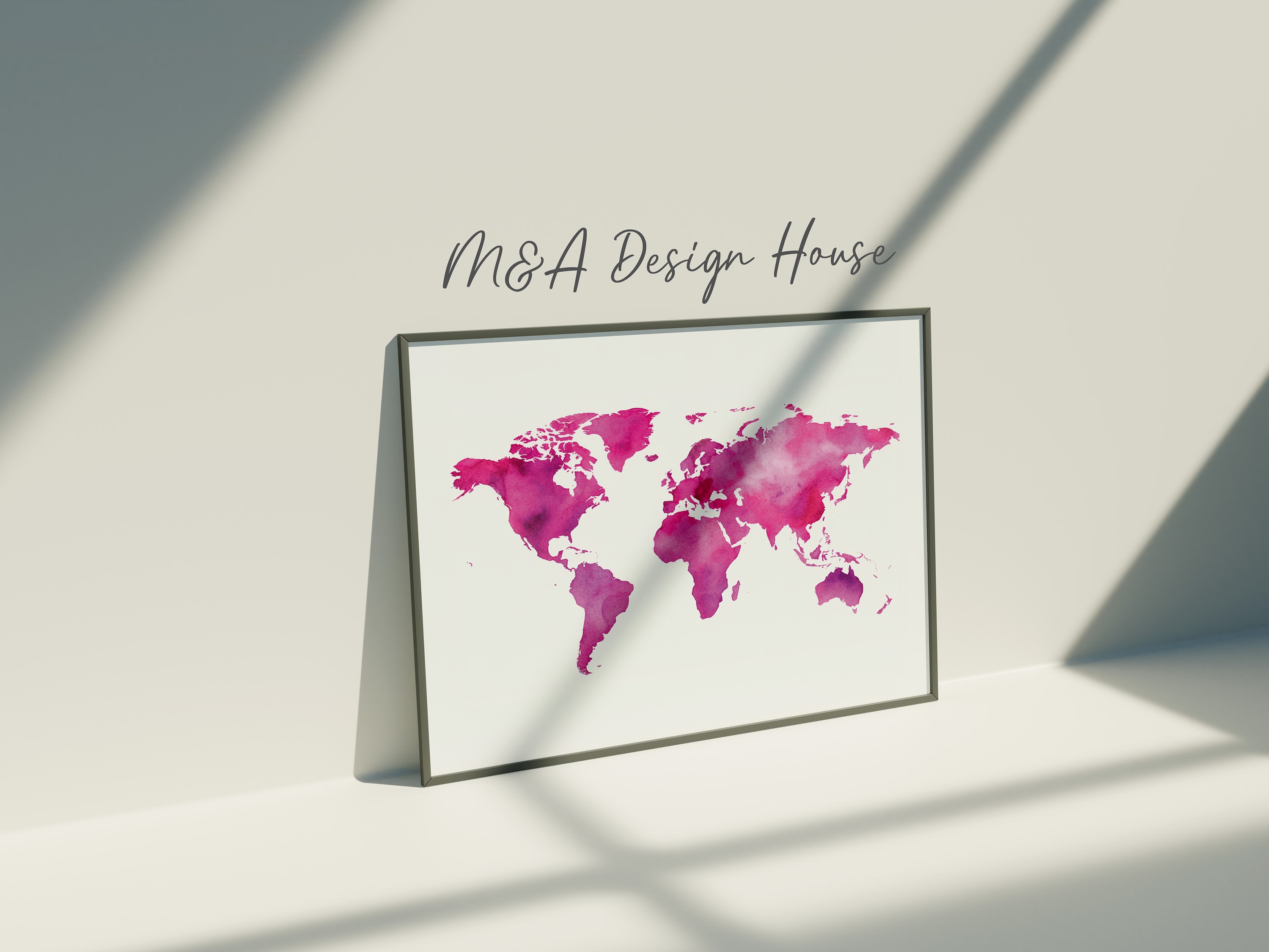 Pink World Map Wall Art, Modern Map Print, Pink Map Poster, World Map ...