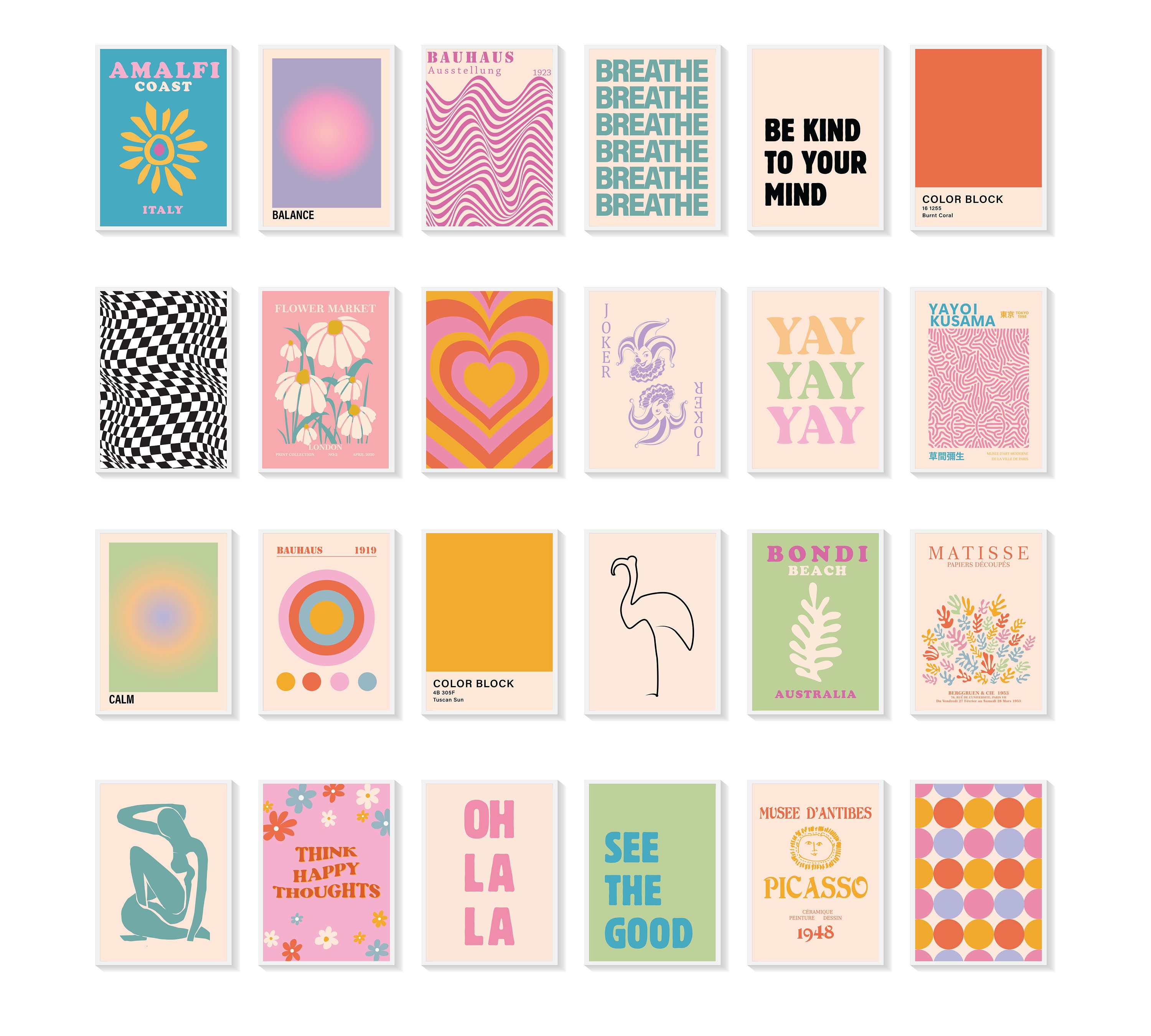 Funky Retro Wall Collage Kit, Groovy Preppy Room Decor, 60s 70s ...