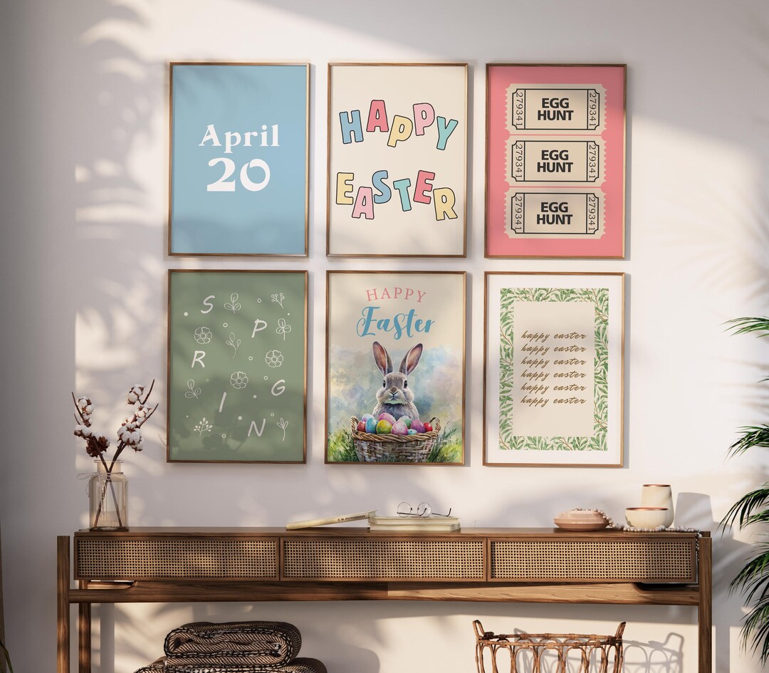 Easter Printable Wall Art Set of 6, Easter Decorations, Happy Easter ...