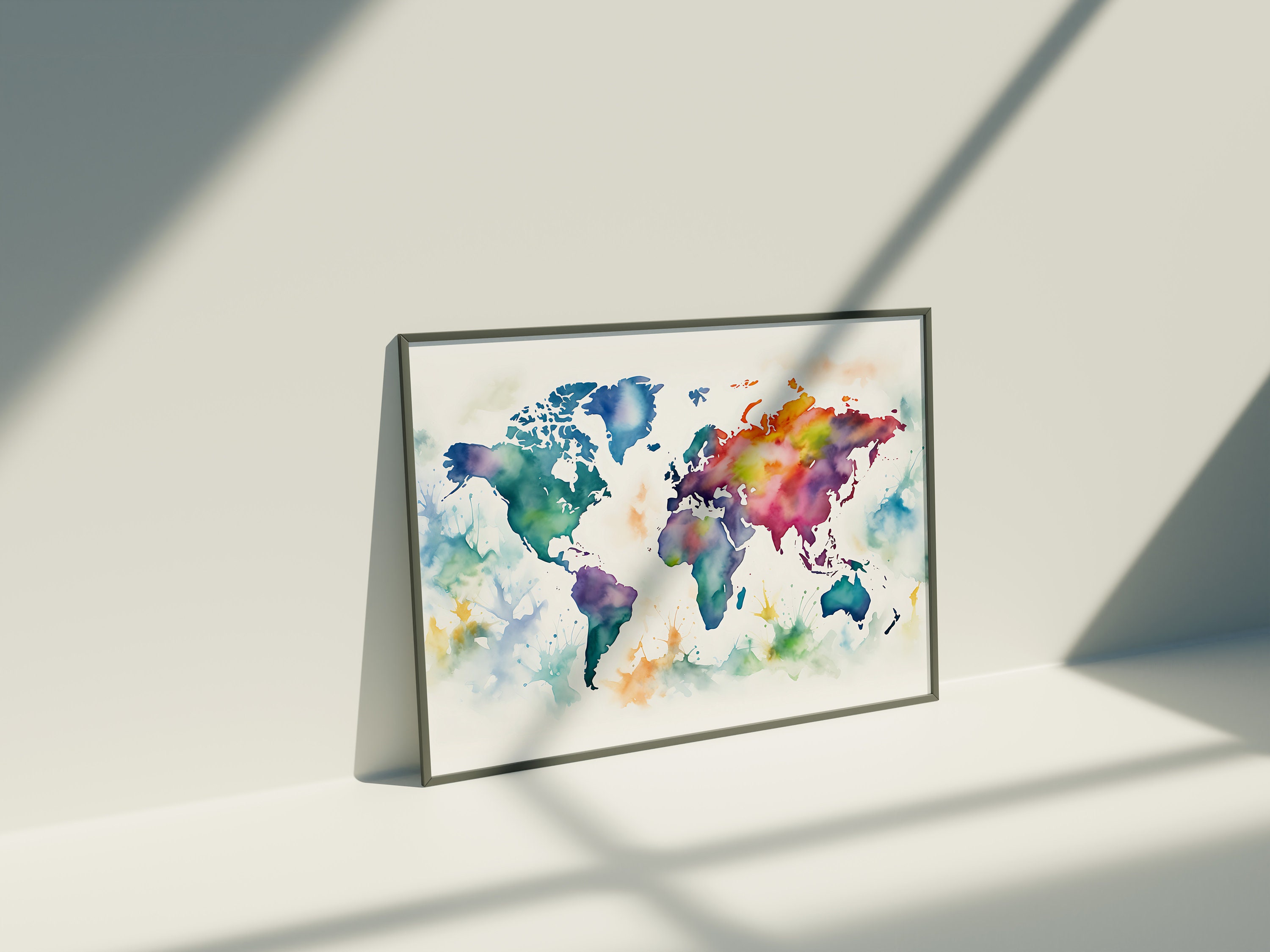 Colorful World Map Wall Art, Modern Map Print, Map Poster, World Map ...