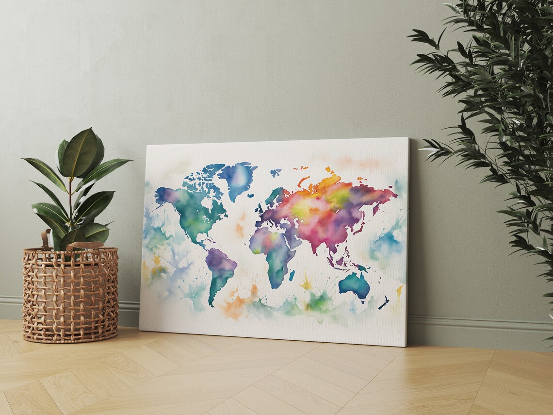 Colorful World Map Wall Art, Modern Map Print, Map Poster, World Map ...