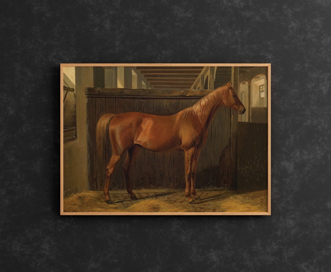 Vintage Horse in the Stable Painting, Horse Wall Art, Farmhouse Wall ...