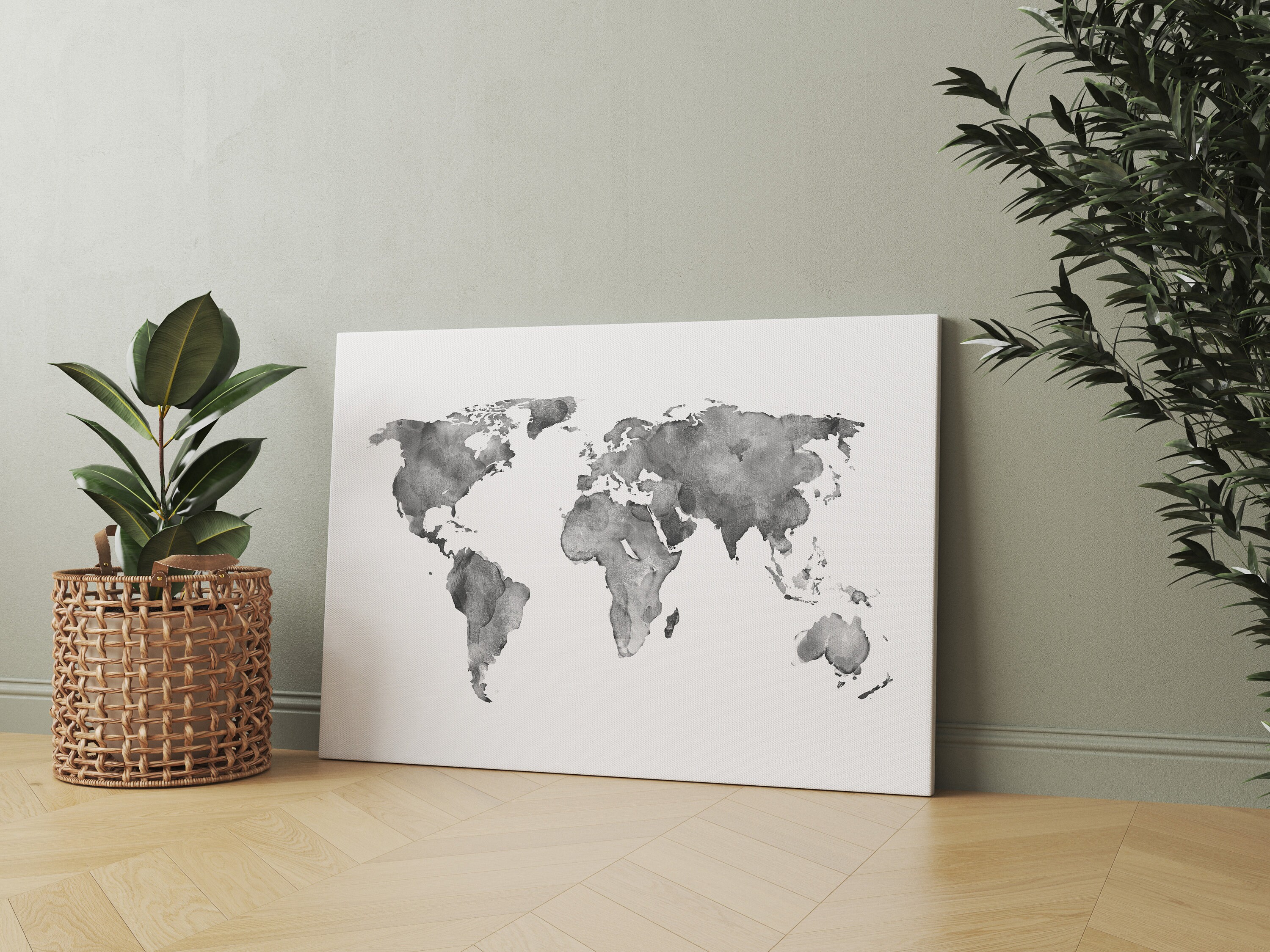Grey and White World Map Printable, Modern Map Print, Map Poster, World ...
