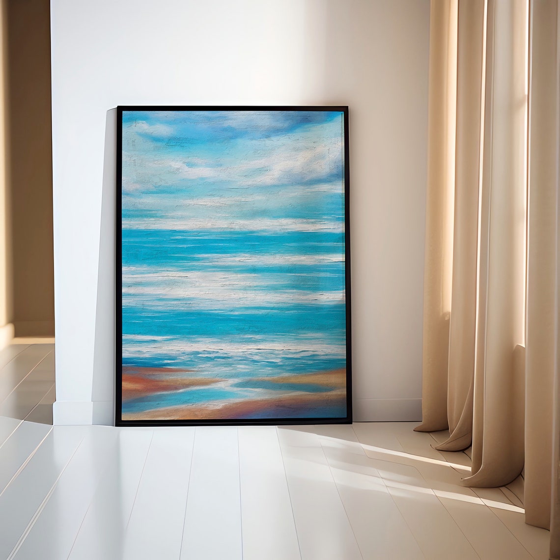 Abstract Ocean Oil Painting, Pastel Wall Art, Coastal Wall Decor, Beach House Printable ...