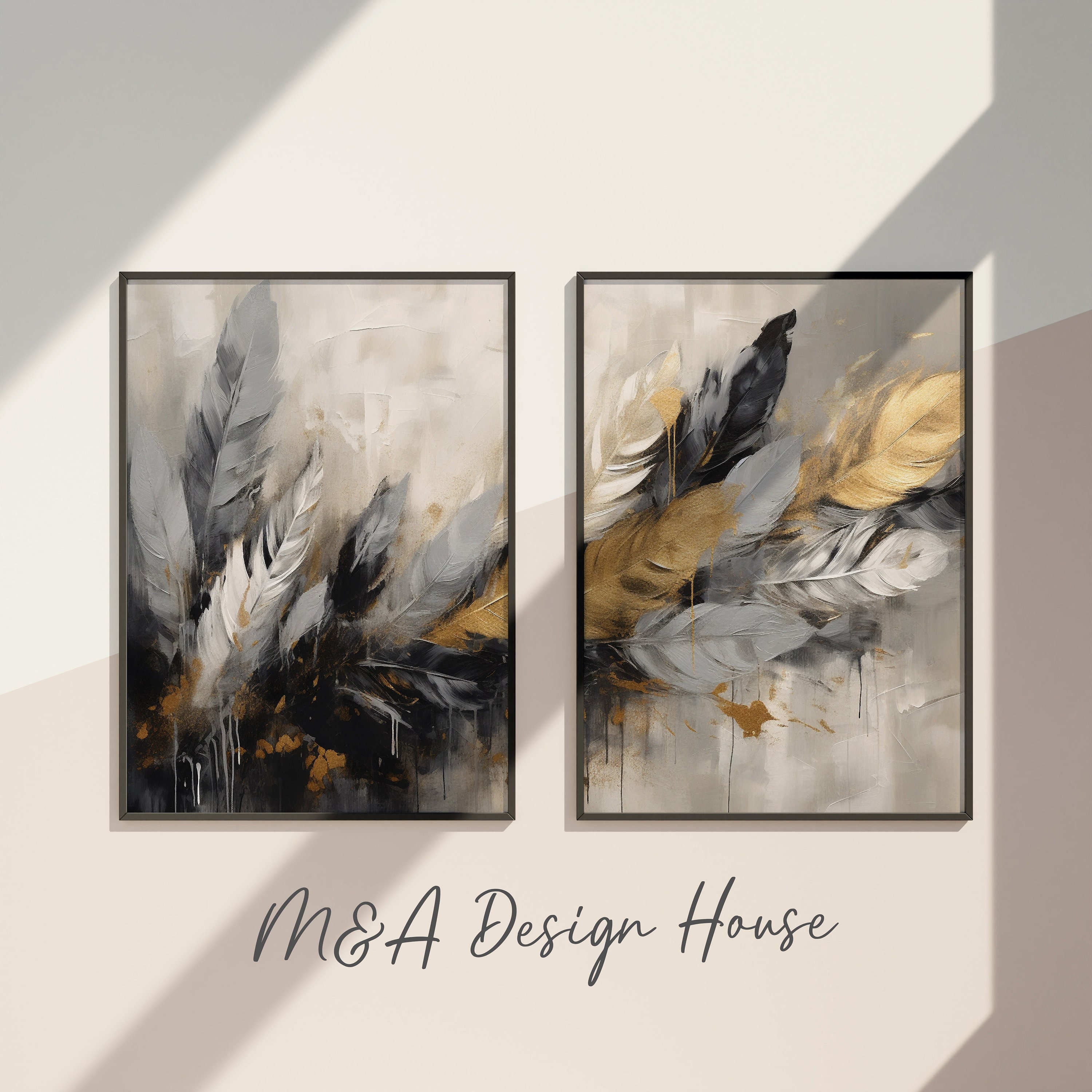 Feathers Abstract Wall Art Set, Feather, Feathers, Feather Wall Art ...