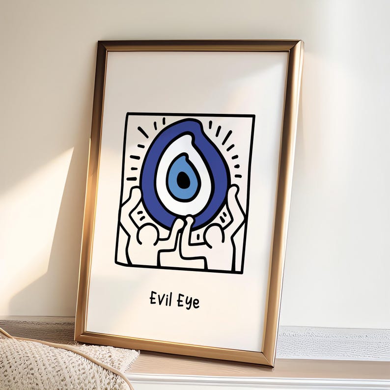 Evil Eye Print, Blue Evil Eye, Greek Evil Eye, Turkish Evil Eye Art, Printable Evil Eye, Wall ...