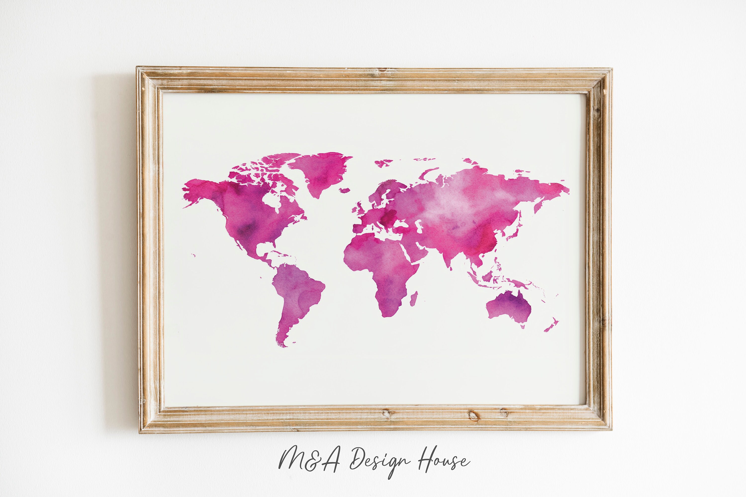 Pink World Map Wall Art, Modern Map Print, Pink Map Poster, World Map ...