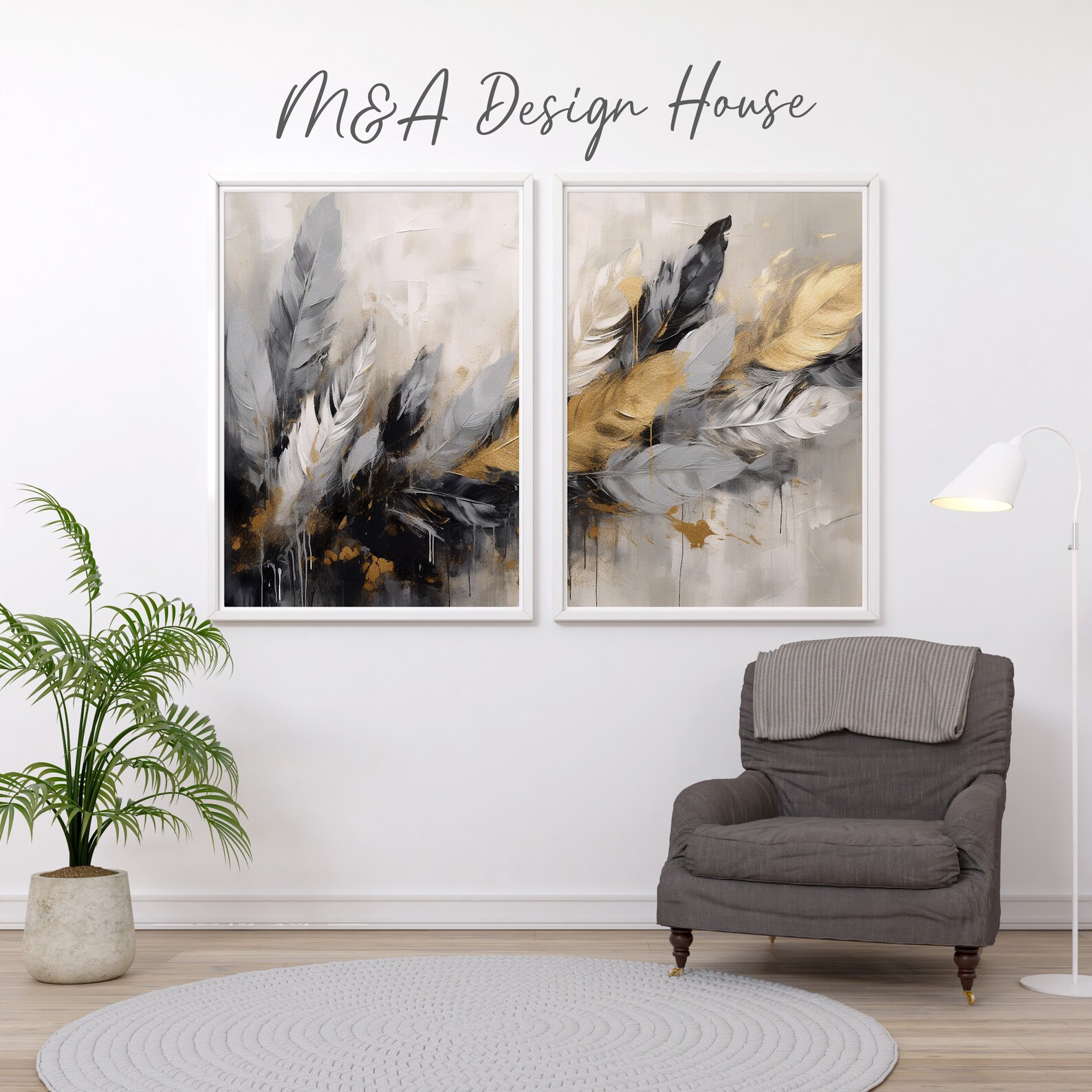 Feathers Abstract Wall Art Set, Feather, Feathers, Feather Wall Art ...