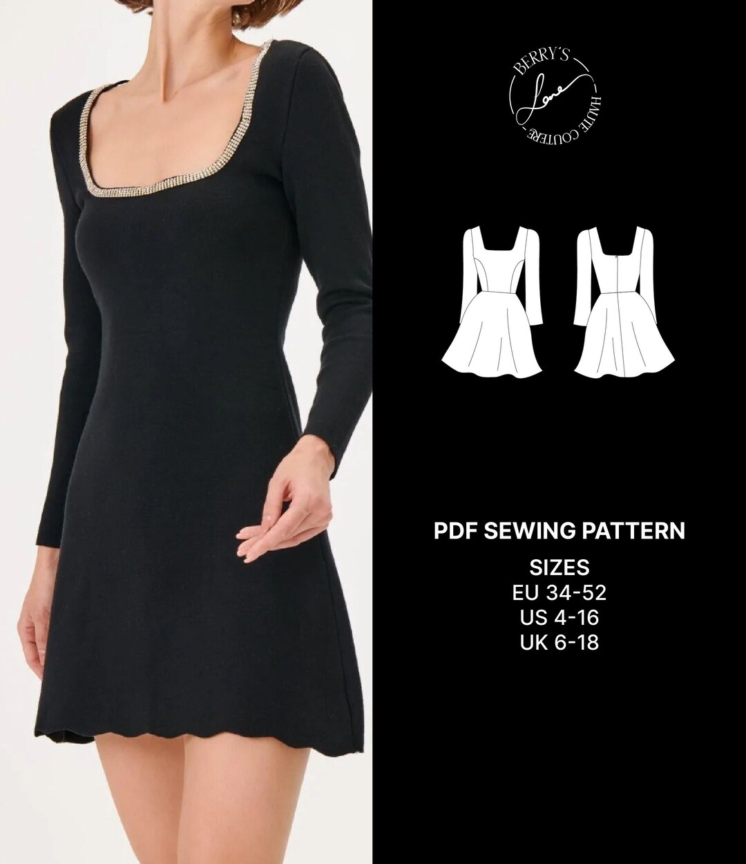Elegant Dress PDF Sewing Pattern-instant Download A4-eu 34-52/us 4-22 ...