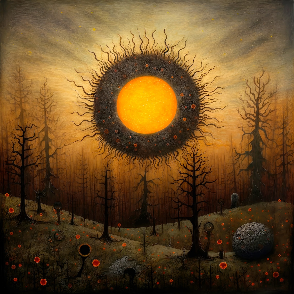 The Black Sun Painting Digital Print Dark Aesthetic Gothic Wall Art ...