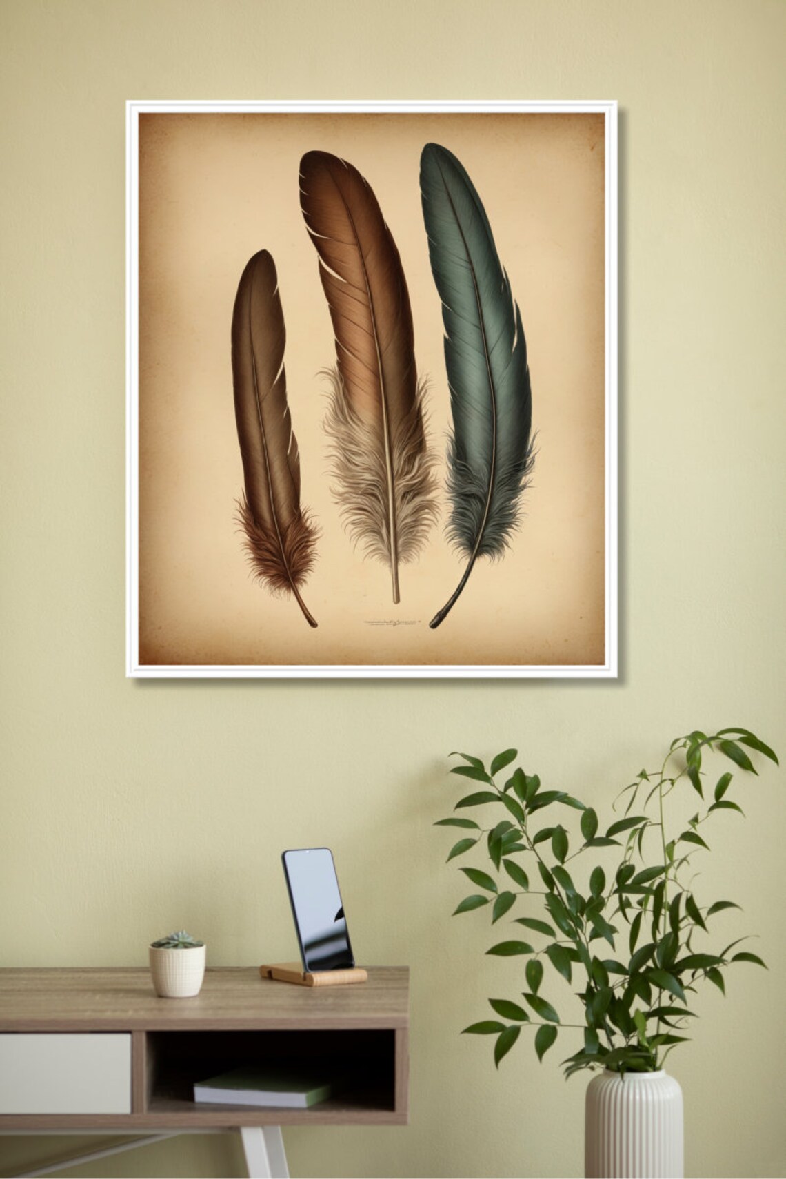 Printable Vintage-inspired Feather Trio Elegant Décor With 3 Large ...