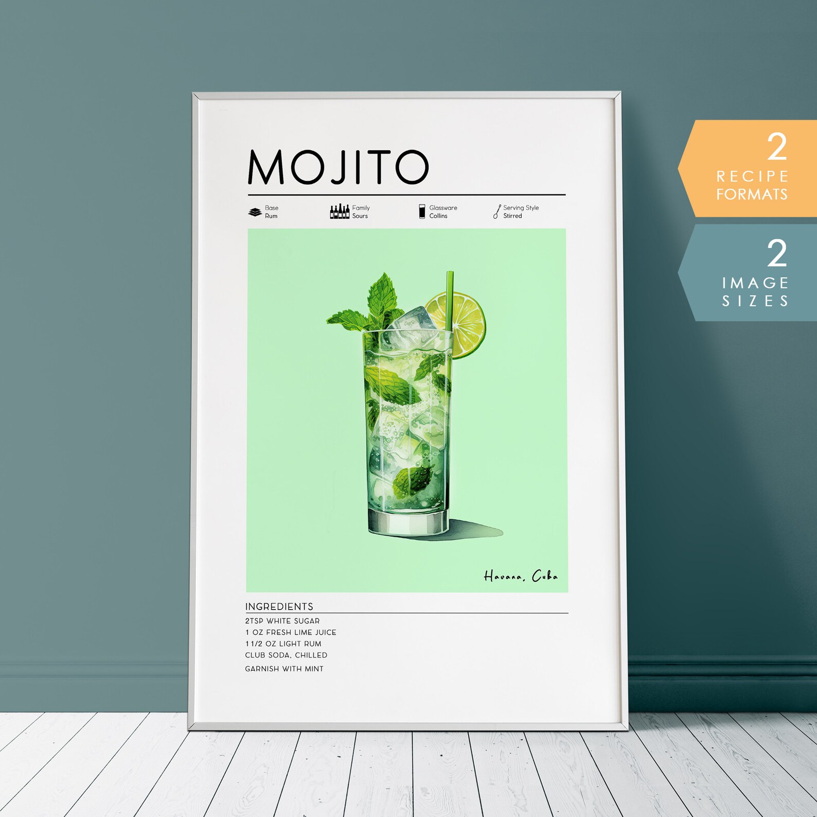 Mojito Cocktail Print, Minimalist Cocktail Art, Mojito Bar Poster ...
