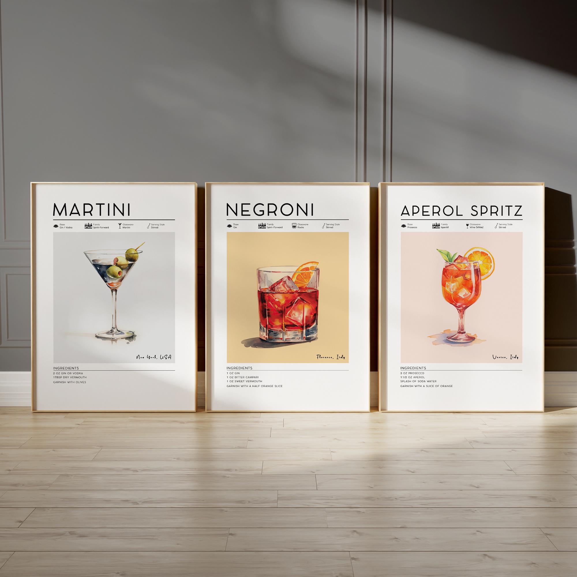 Cocktail Print Set of 12 | Bar Cart Wall Art, Drink Recipe Posters ...