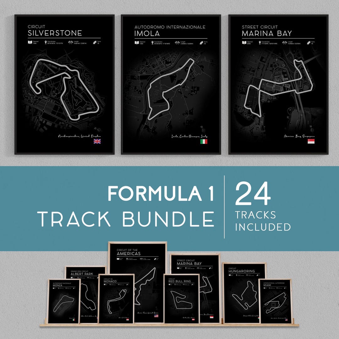 2025 F1 Track Posters, Black Formula 1 Wall Art Poster Bundle, F1 ...