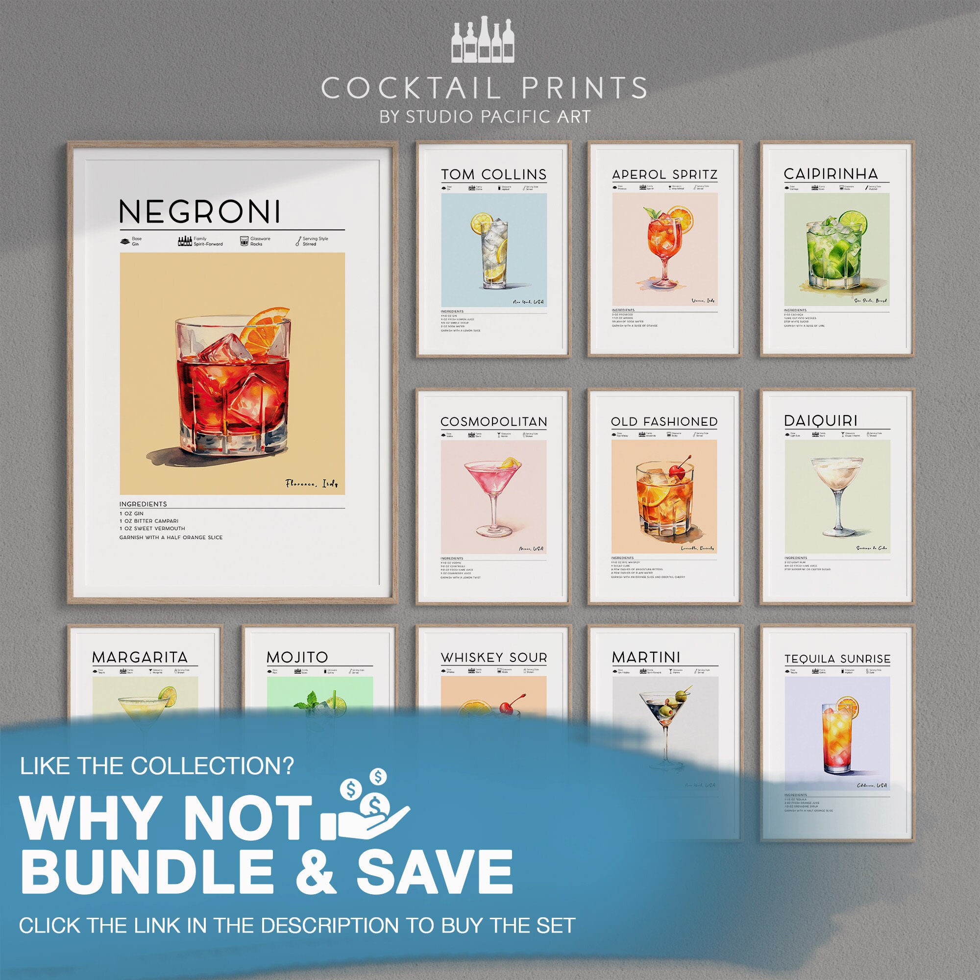 Set of 3 Cocktail Prints | Cocktail Gallery Set, Retro Cocktail Prints ...