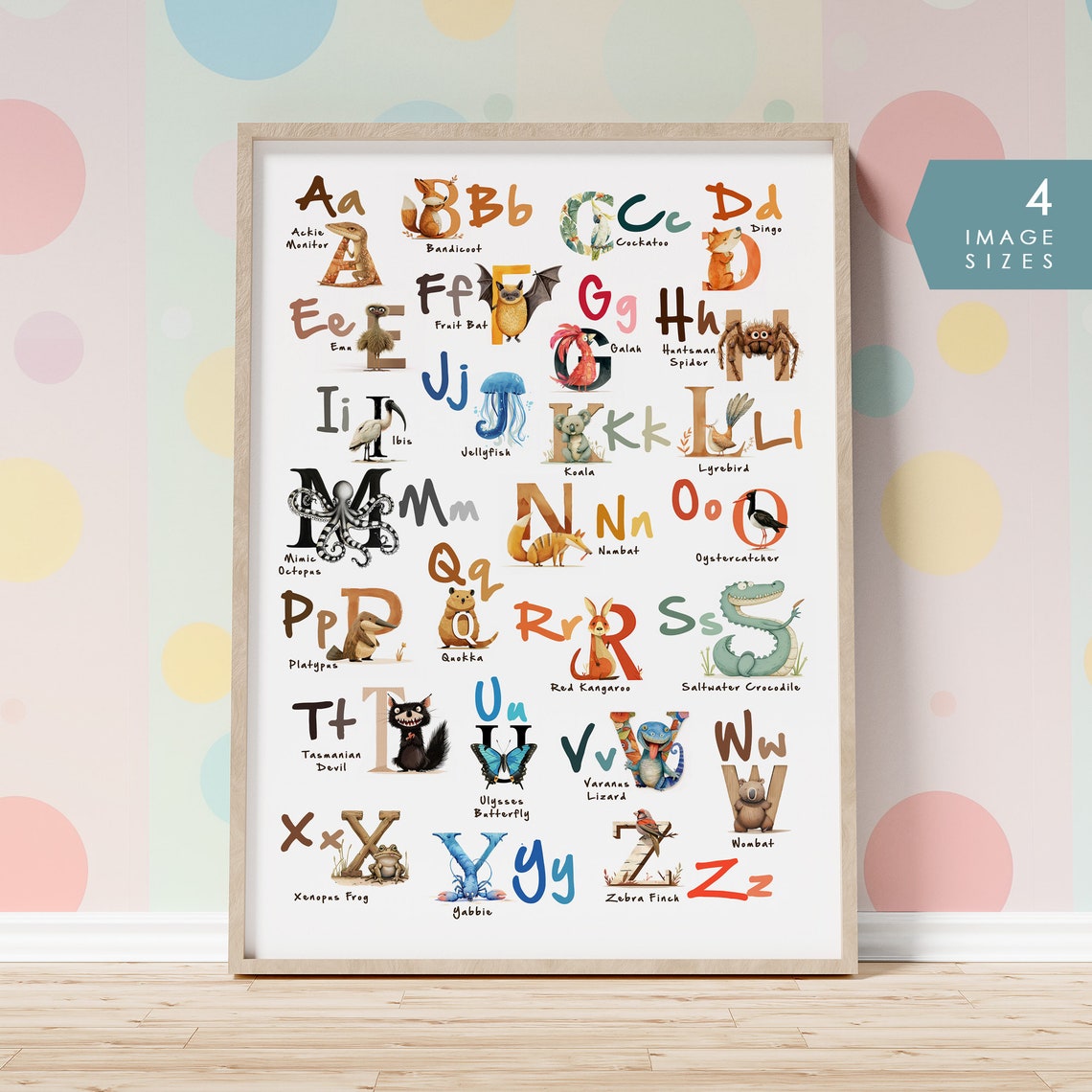 Australian Animals Alphabet Poster Kids ABC Poster, A-Z Animal Alphabet ...