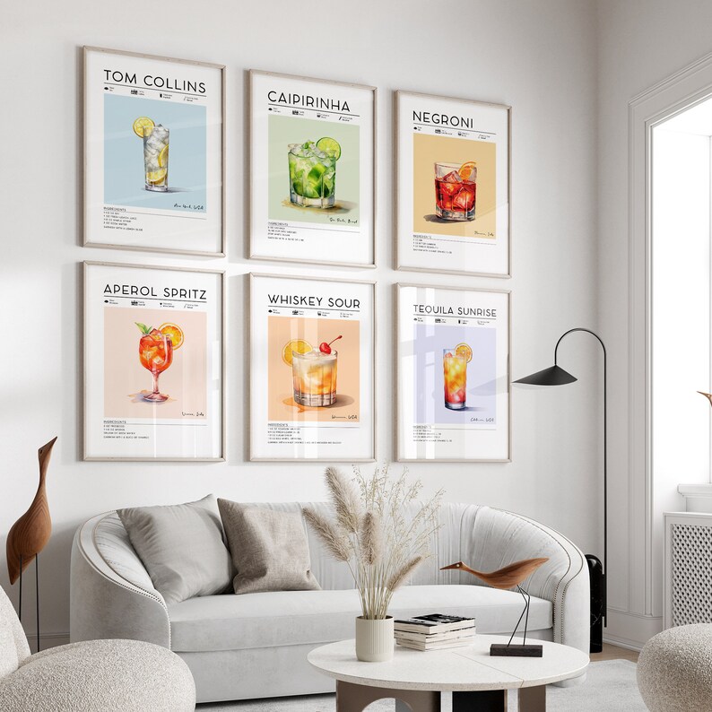 Cocktail Print Set of 12 | Bar Cart Wall Art, Drink Recipe Posters ...