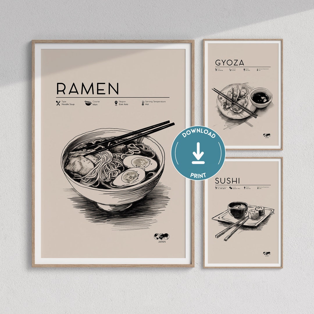 Set of 3 Japanese Food Posters | Minimalist Food Art Print, Asian Food ...