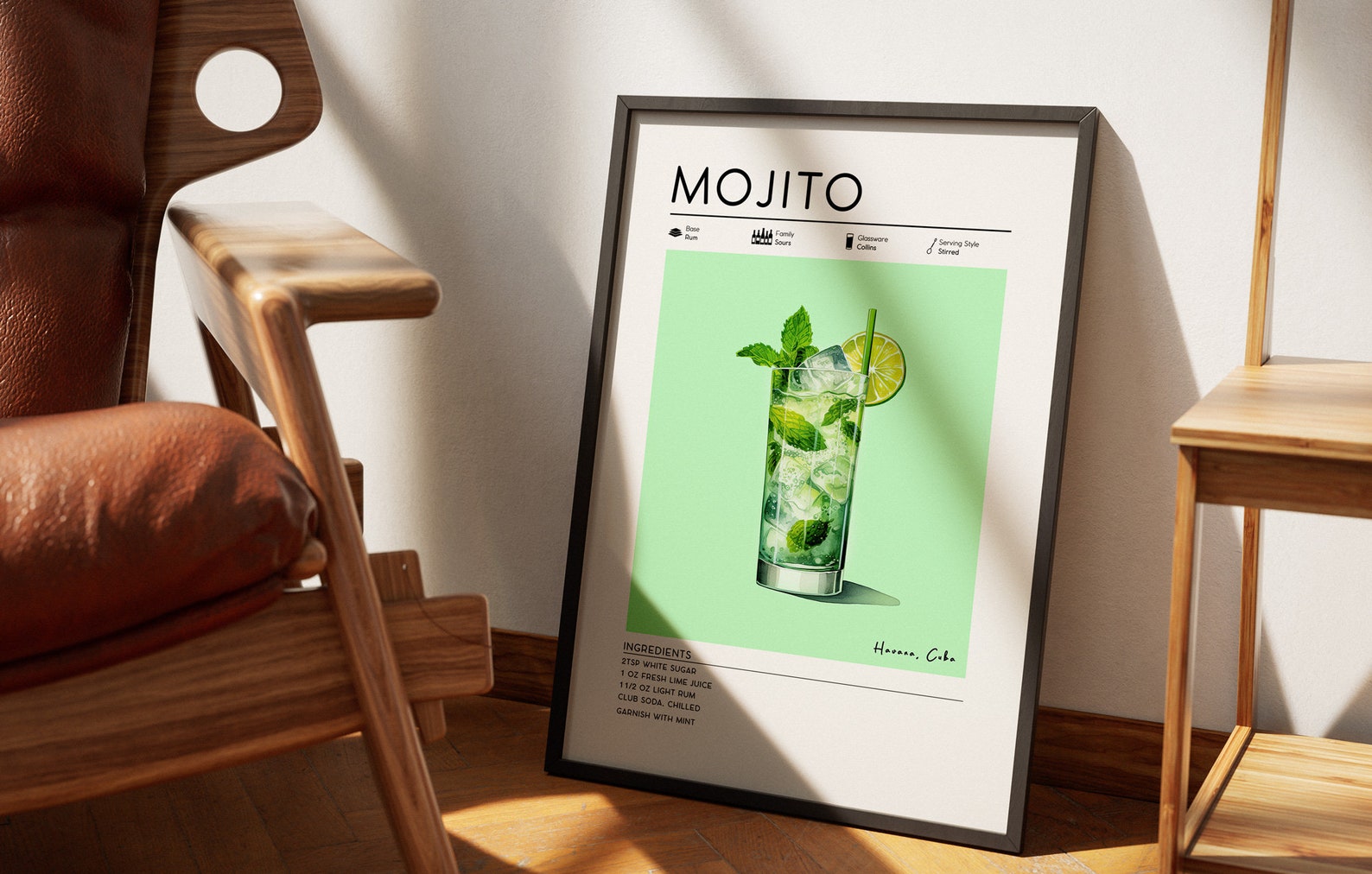 Mojito Cocktail Print, Minimalist Cocktail Art, Mojito Bar Poster ...