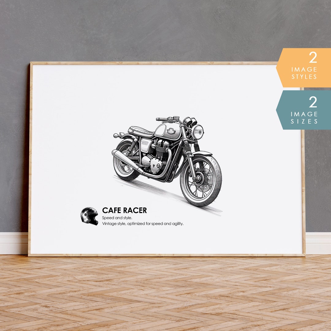 Motorcycle Wall Art | Cafe Racer Print, Motorcycle Decor, Garage Art ...