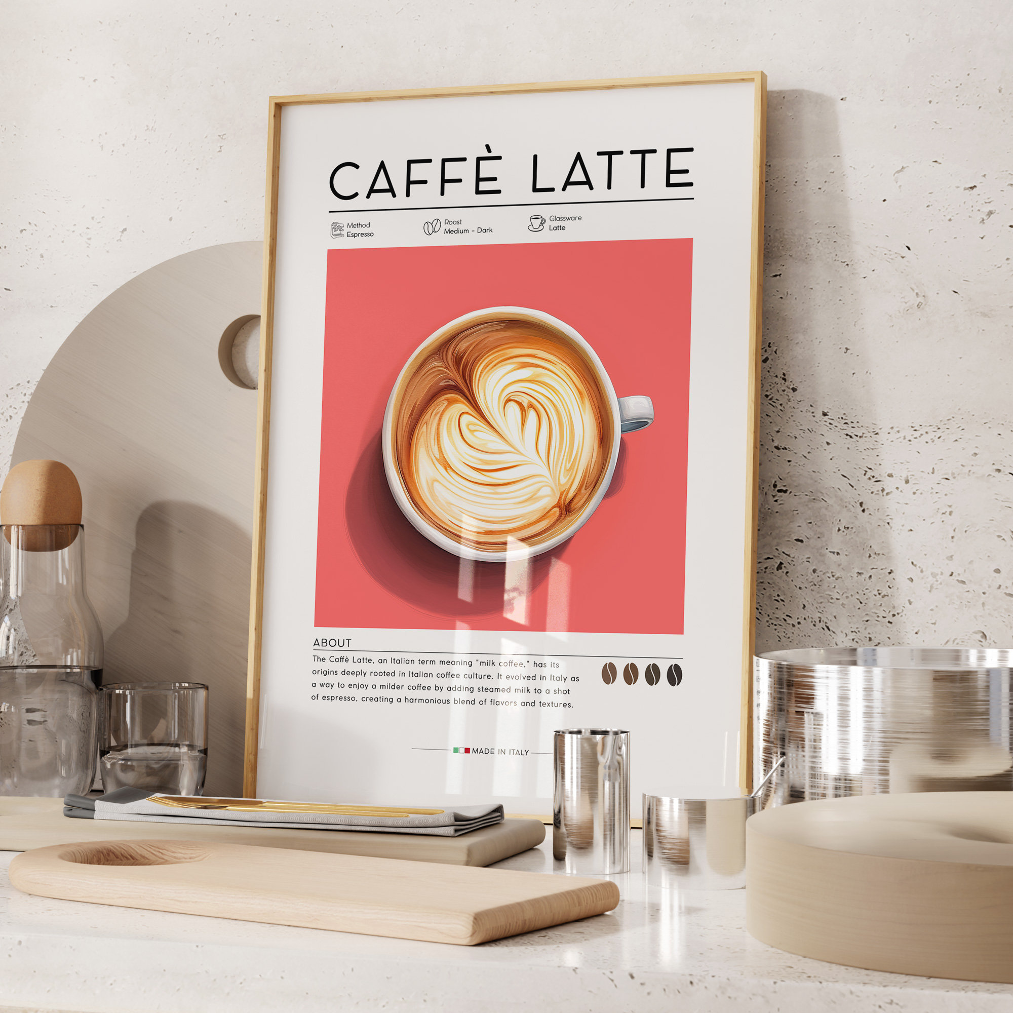 Cafe Latte Print | Coffee Print, Italian Coffee Print, Retro Coffee ...