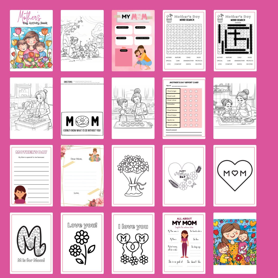 PLR Printable Mother's Day Activity Book, Coloring Book for Kids ...