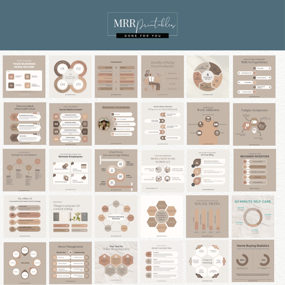 PLR Instagram Infographic Posts, 125 Social Media Posts With Master ...
