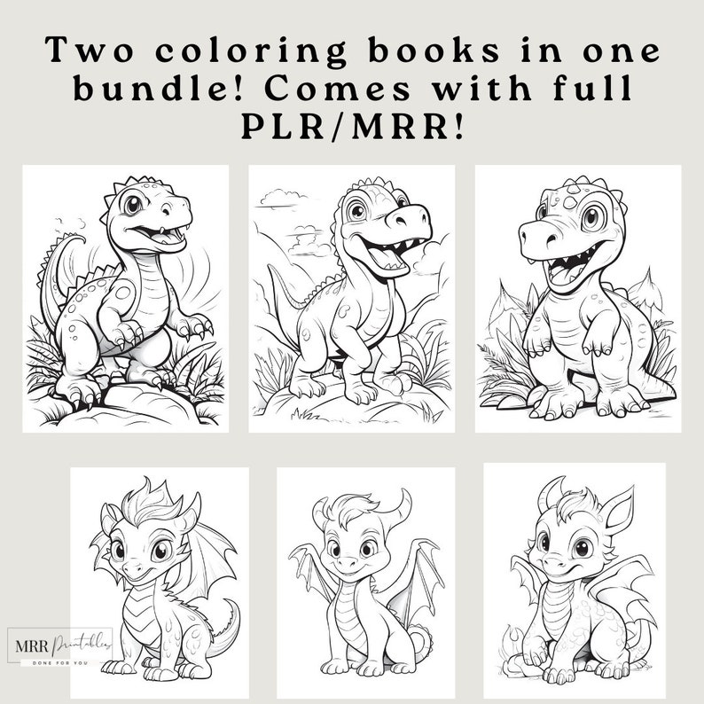 PLR Coloring Book Bundle for Kids, Dinosaur and Dragon Coloring Book ...