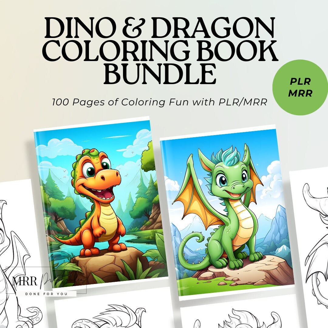 PLR Coloring Book Bundle for Kids, Dinosaur and Dragon Coloring Book ...