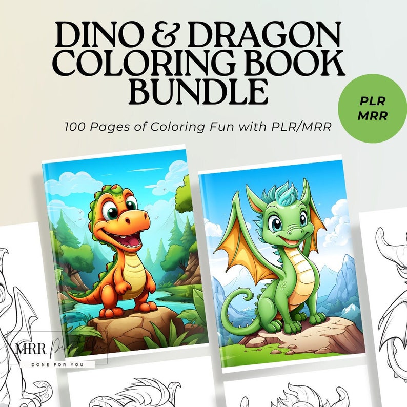 PLR Coloring Book Bundle for Kids, Dinosaur and Dragon Coloring Book ...