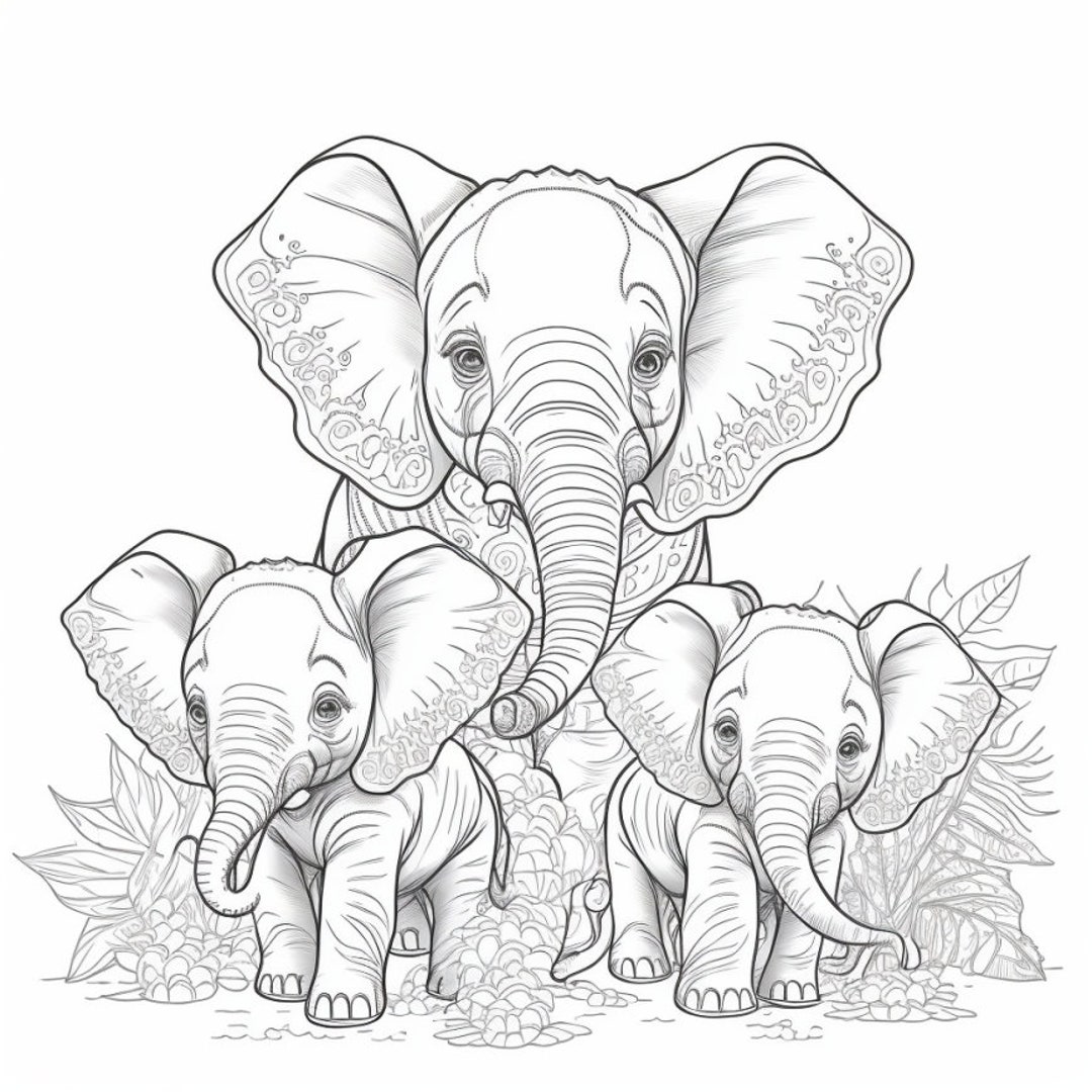 Mama Elephant Coloring Print - Etsy
