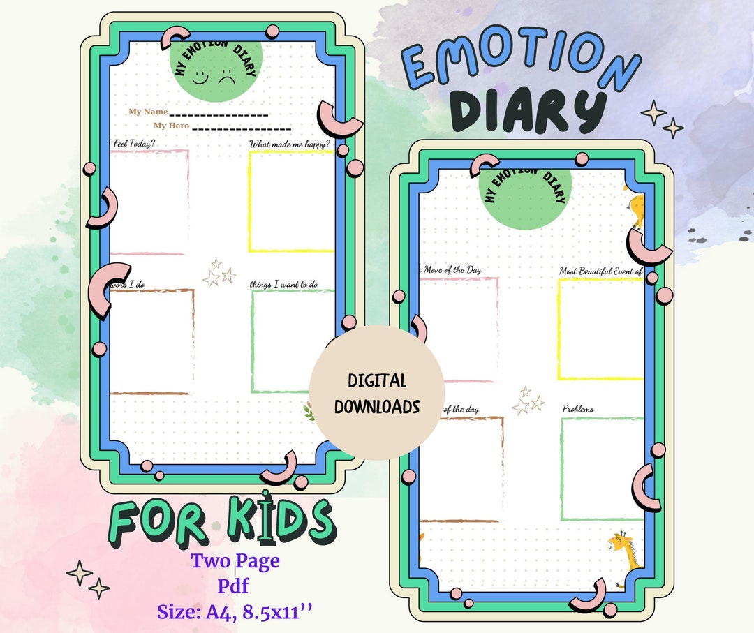 Emotion Diary for Kids, Minimal Design Two Page Emotion Diary, Diary for Kids, Diary - Etsy