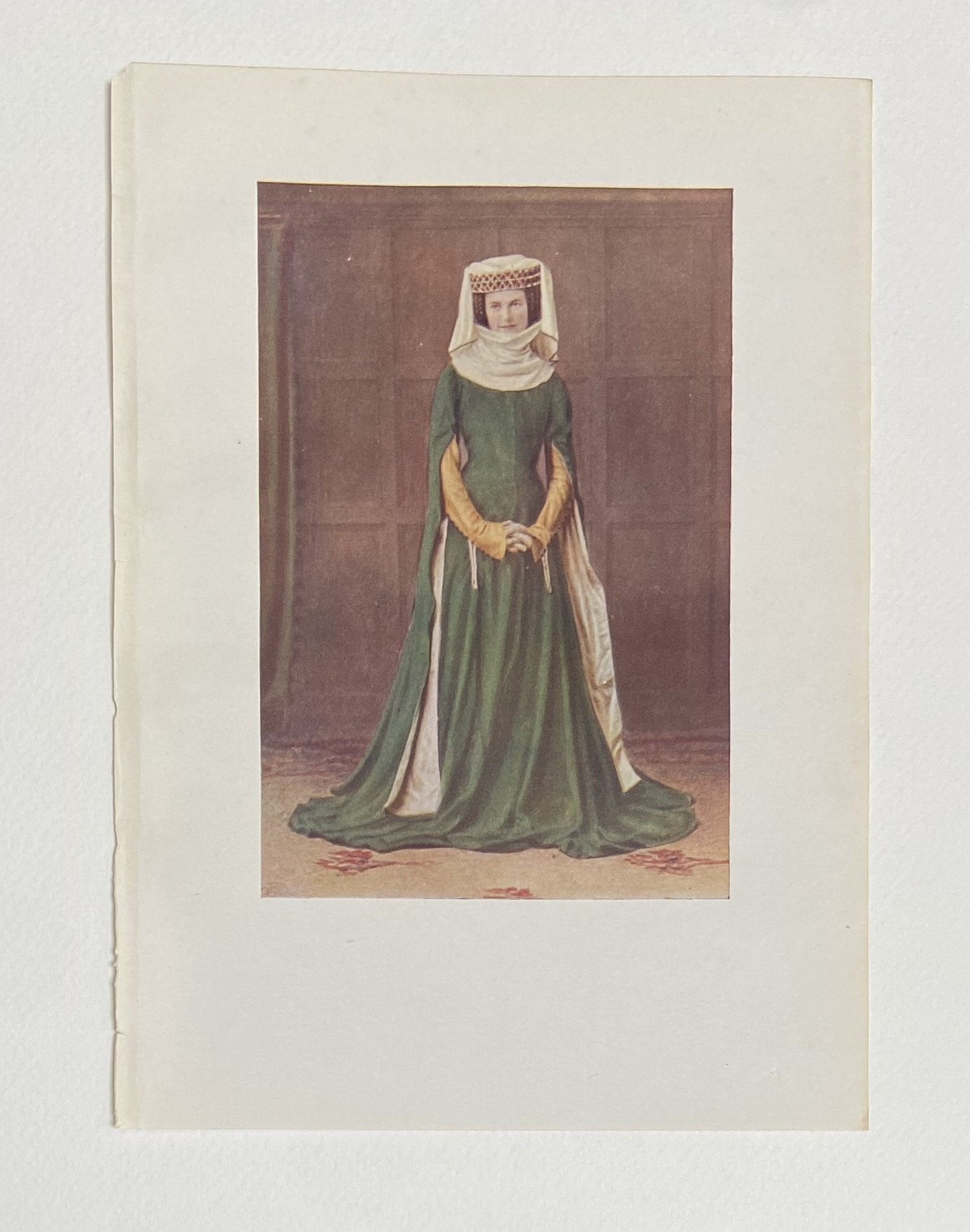 Lady in Medieval Costume 13th Century, Original Antique 1910 Bookplate ...