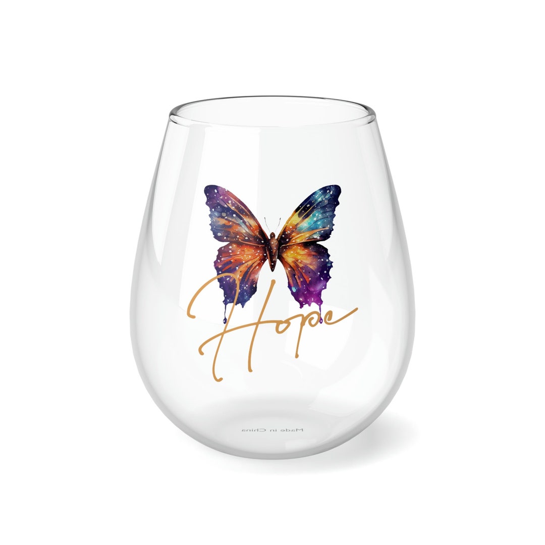Butterfly Stemless Wine Glass - Etsy