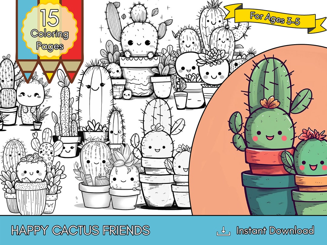 Happy Cacti Coloring Pages | INSTANT DOWNLOAD, Coloring Pages for Kids ...