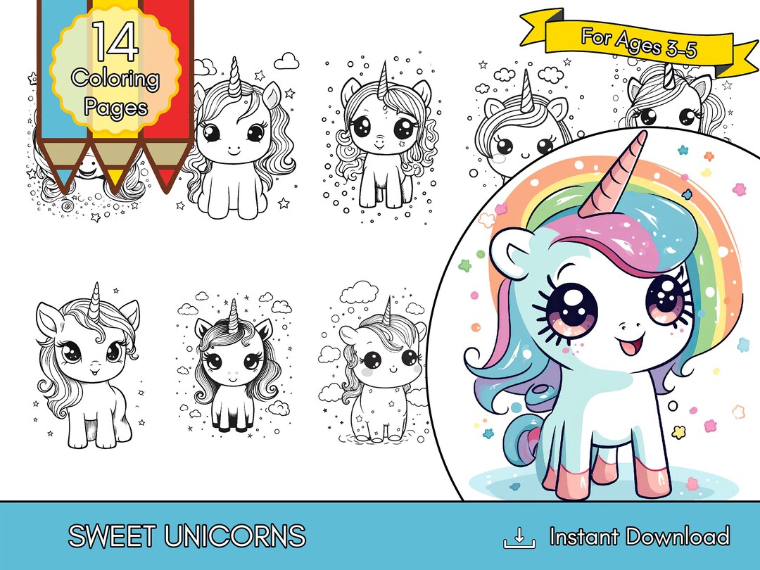 Sweet Unicorns Coloring Pages | INSTANT DOWNLOAD, Coloring Pages for ...