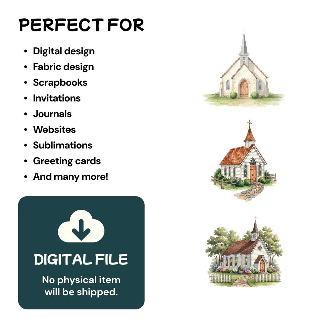 Tiny Church Clipart, 30 Watercolor PNG, Small Country Chapel, Rural ...