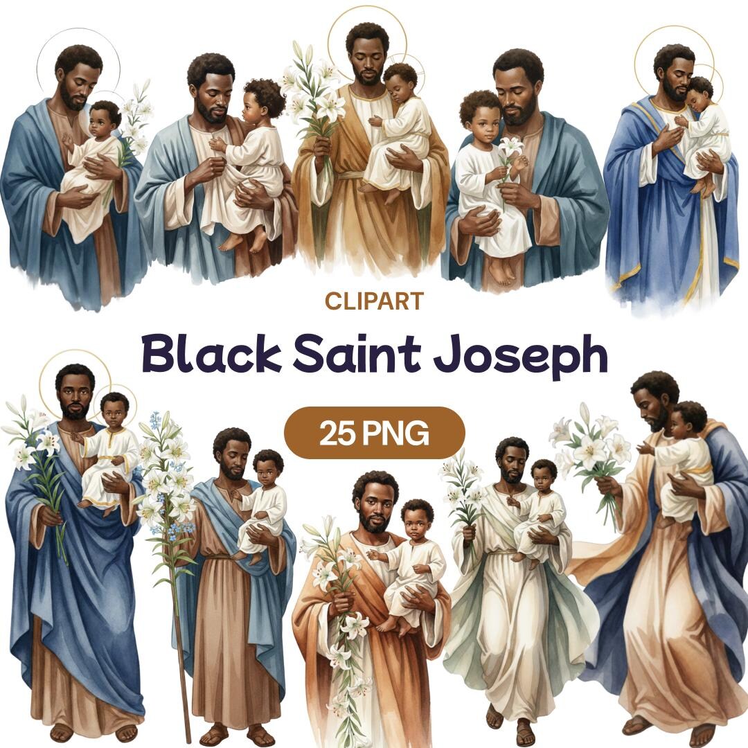 Black Saint Joseph Clipart, 25 Watercolor African American Saint PNG ...